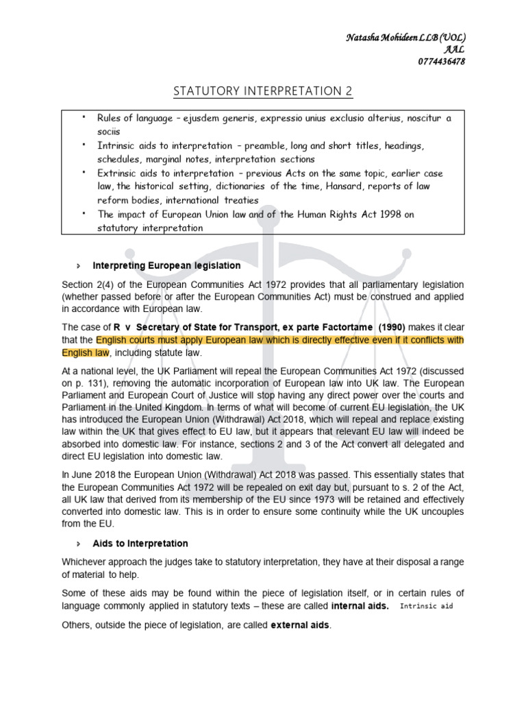 STATUTORY INTERPRETATION 2 | PDF | Statutory Interpretation | Common Law