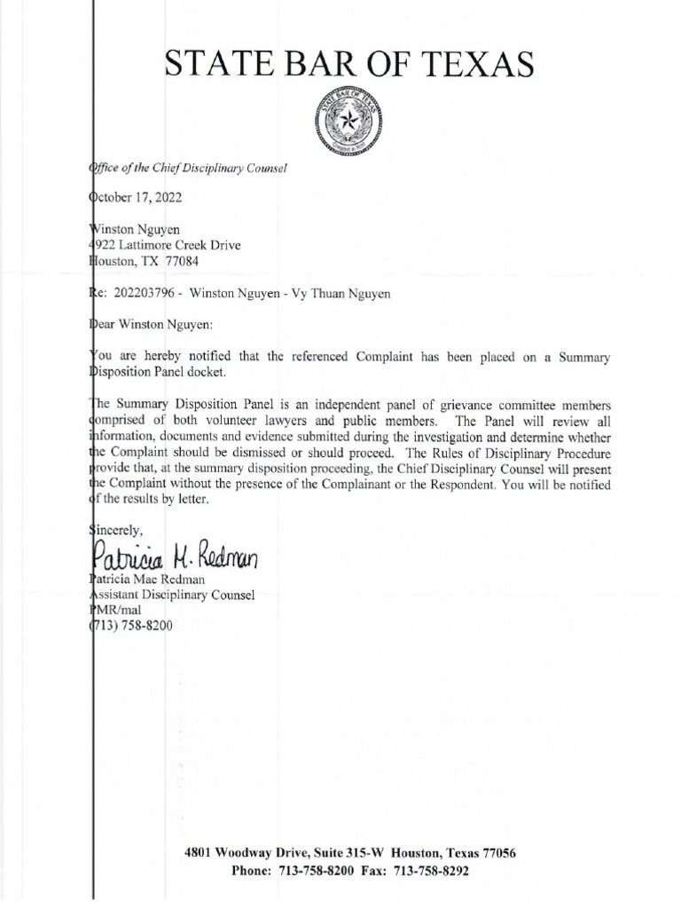 State Bar of Texas Letter | PDF