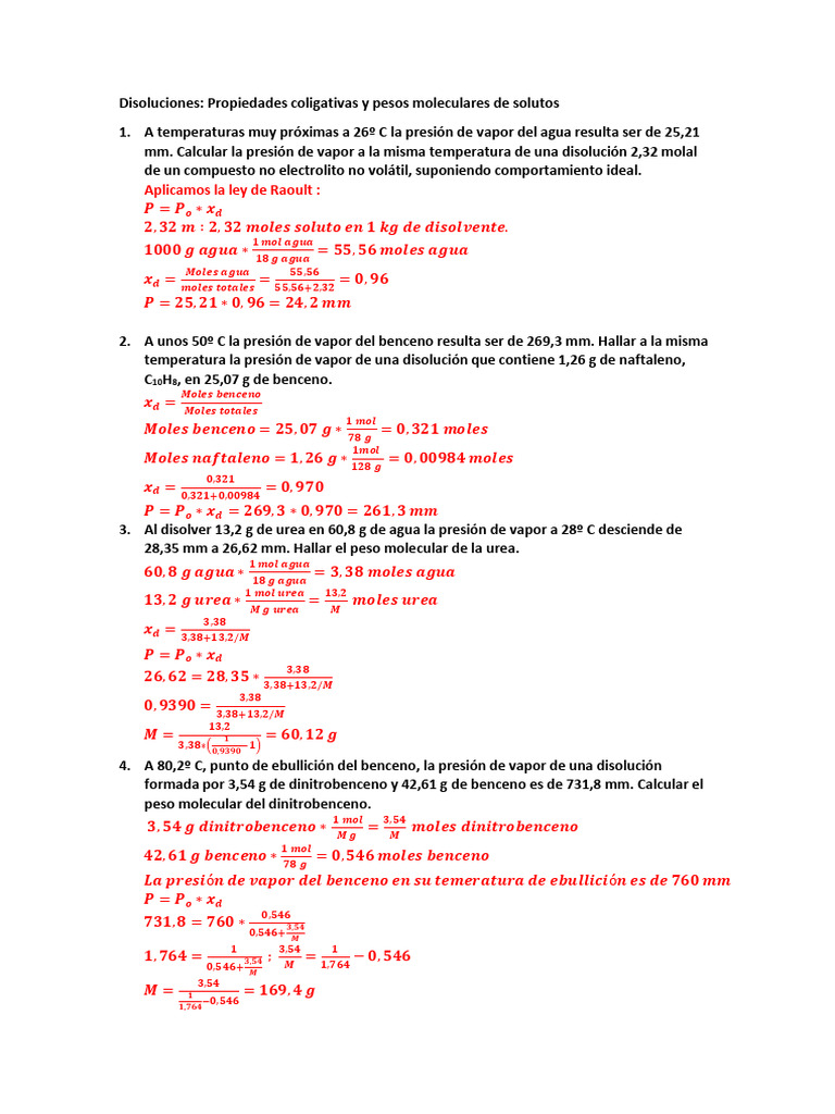 Disoluciones Propiedades Coligativas y P | PDF | Concentración | Química