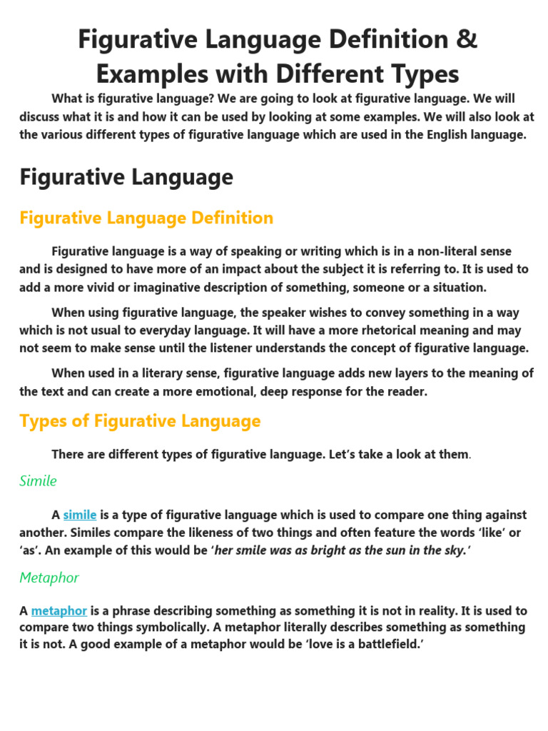 Figurative Language Definition and Examples | PDF | Metaphor | Linguistics