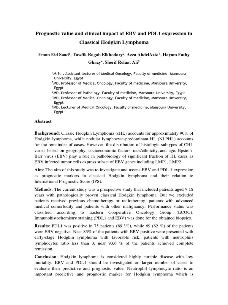 Paper Final Prognostic Value and Clinical Impact of EBV | PDF