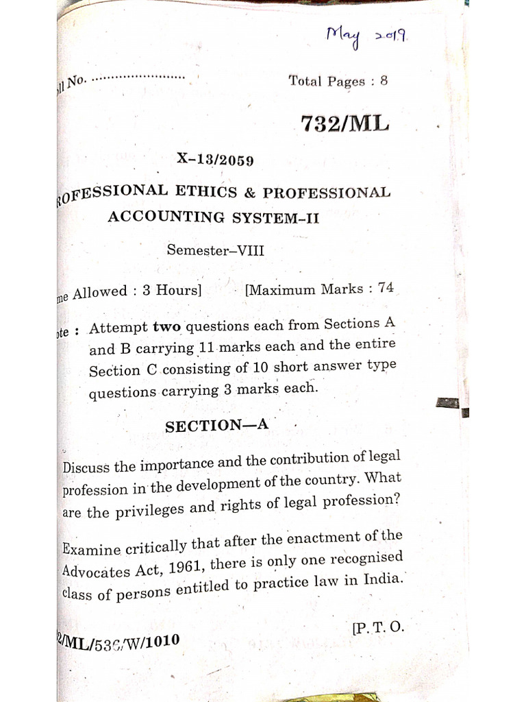 PYQ - Professional Ethics & Accounting System | PDF