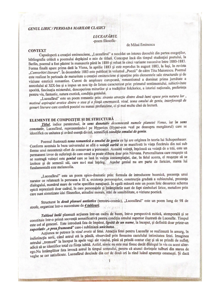 Luceafarul Mihai Eminescu | PDF