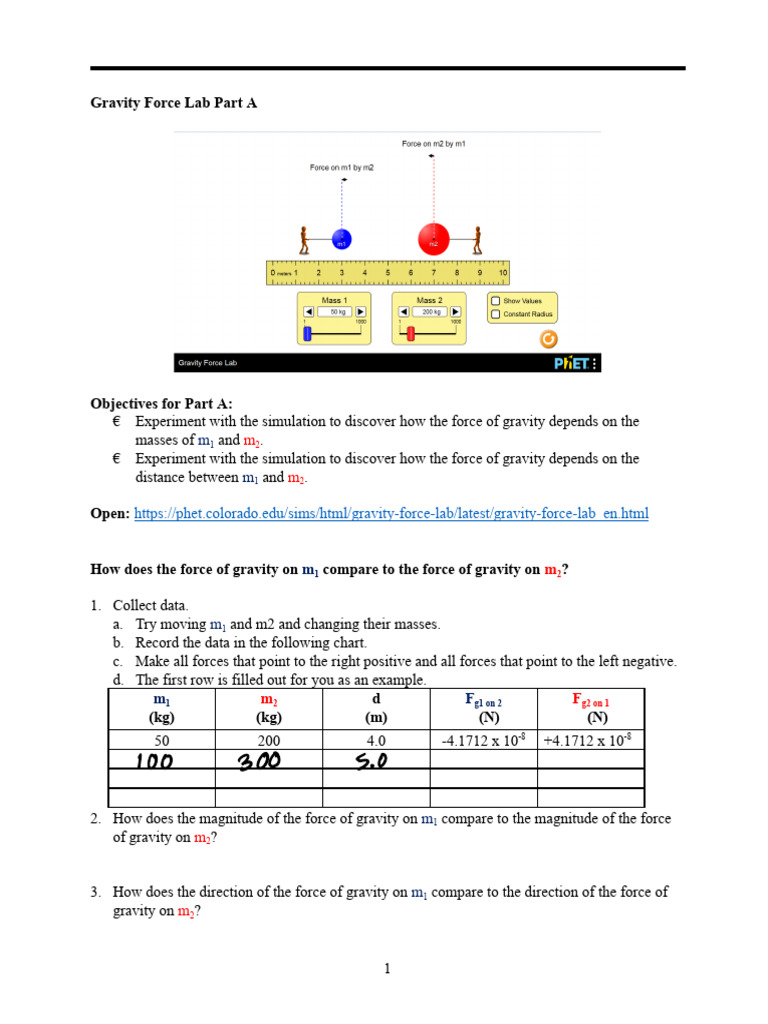 Edited - Jaylen Carter - Gravity Force Lab Part A | PDF