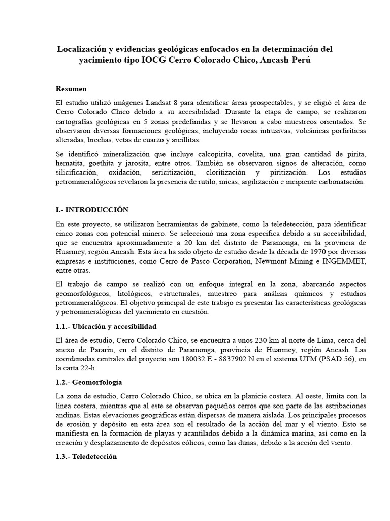 Estudio Geológico del Yacimiento IOCG en Ancash | PDF | Geomorfología | Costa