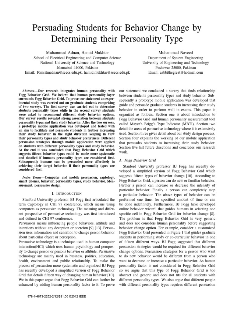 Adnan 等 - 2012 - Persuading students for behavior change by determi | PDF | Extraversion And ...