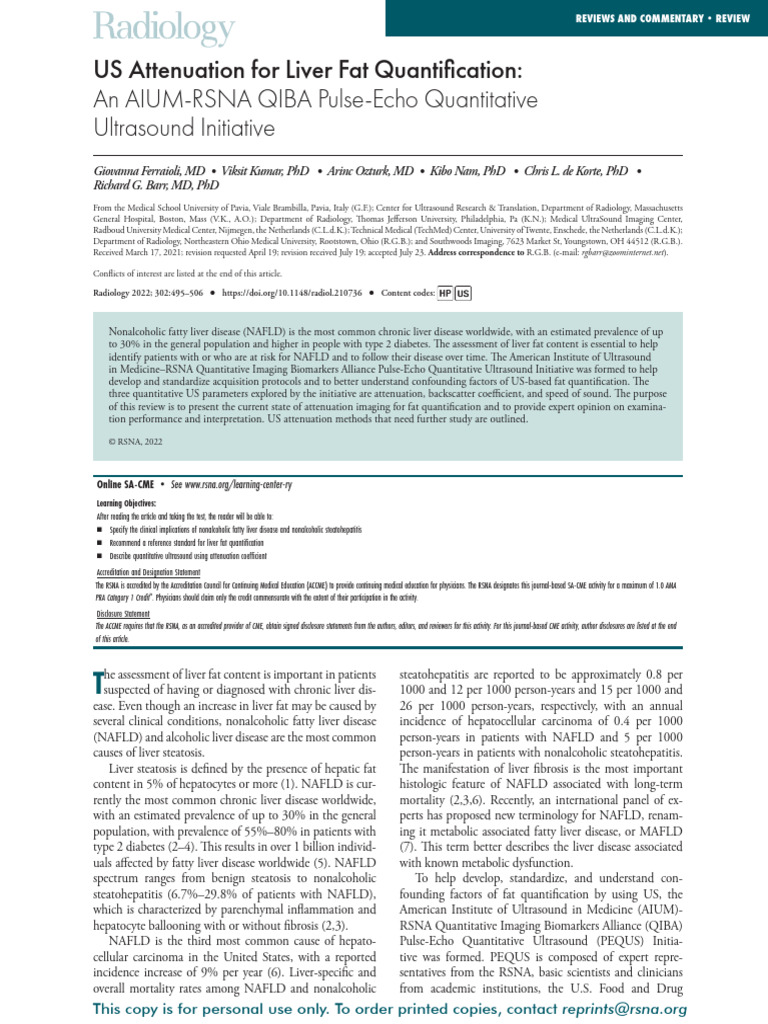 Ferraioli Et Al 2022 Us Attenuation For Liver Fat Quantification An ...