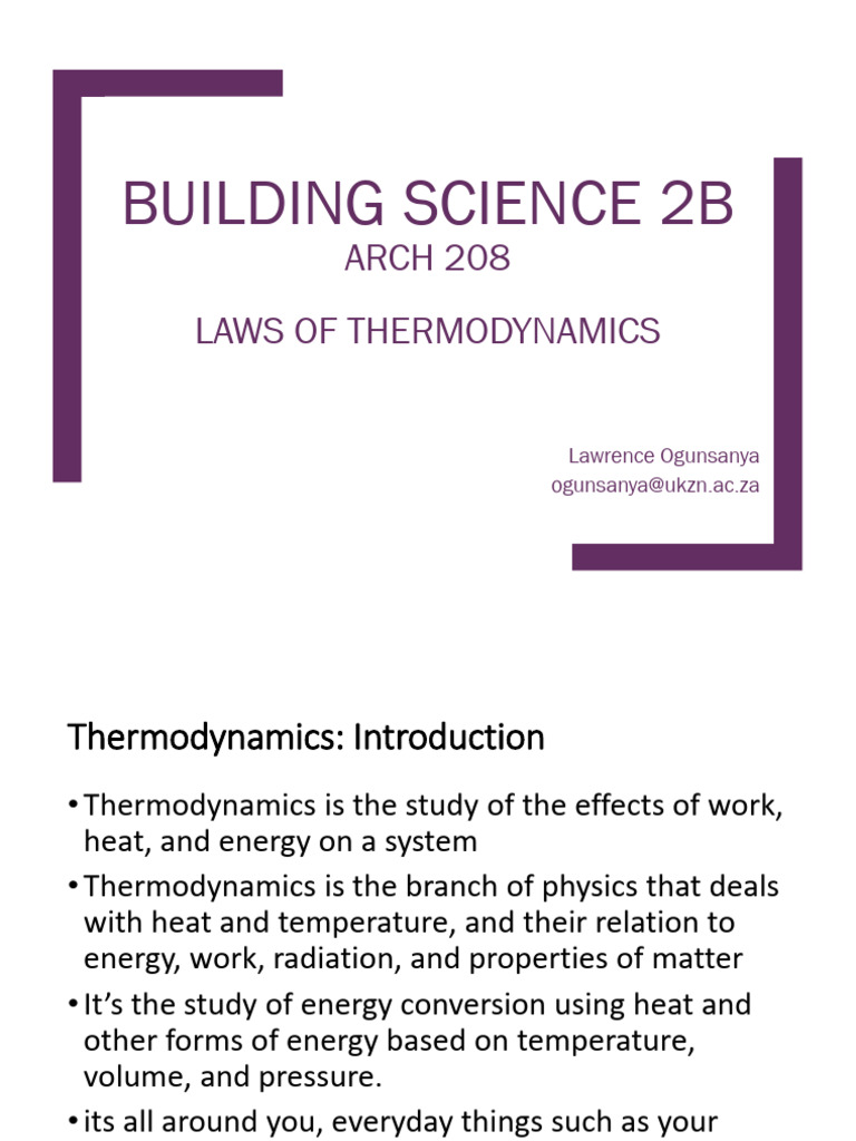 Building Science 2b - Laws of Thermodynamics - 02 - 2019 | PDF | Heat ...