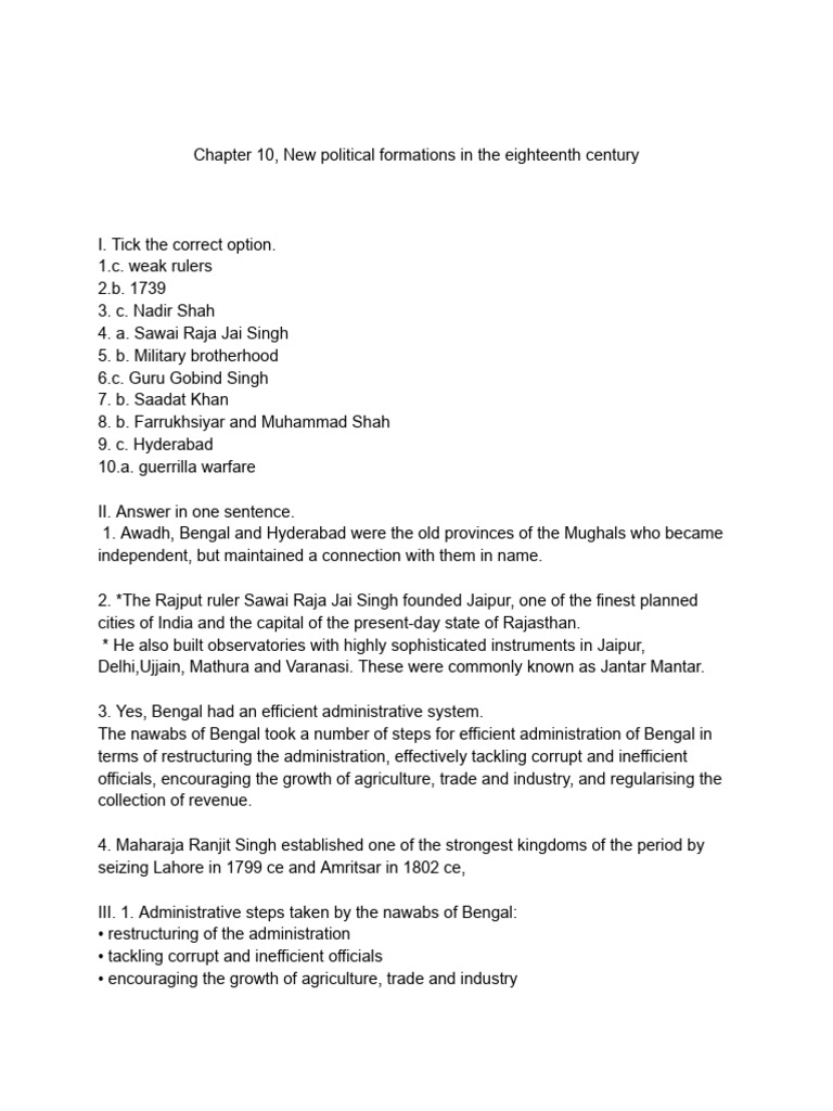 Chapter 10, New Political Formations in The 18th Century | PDF | Mughal ...