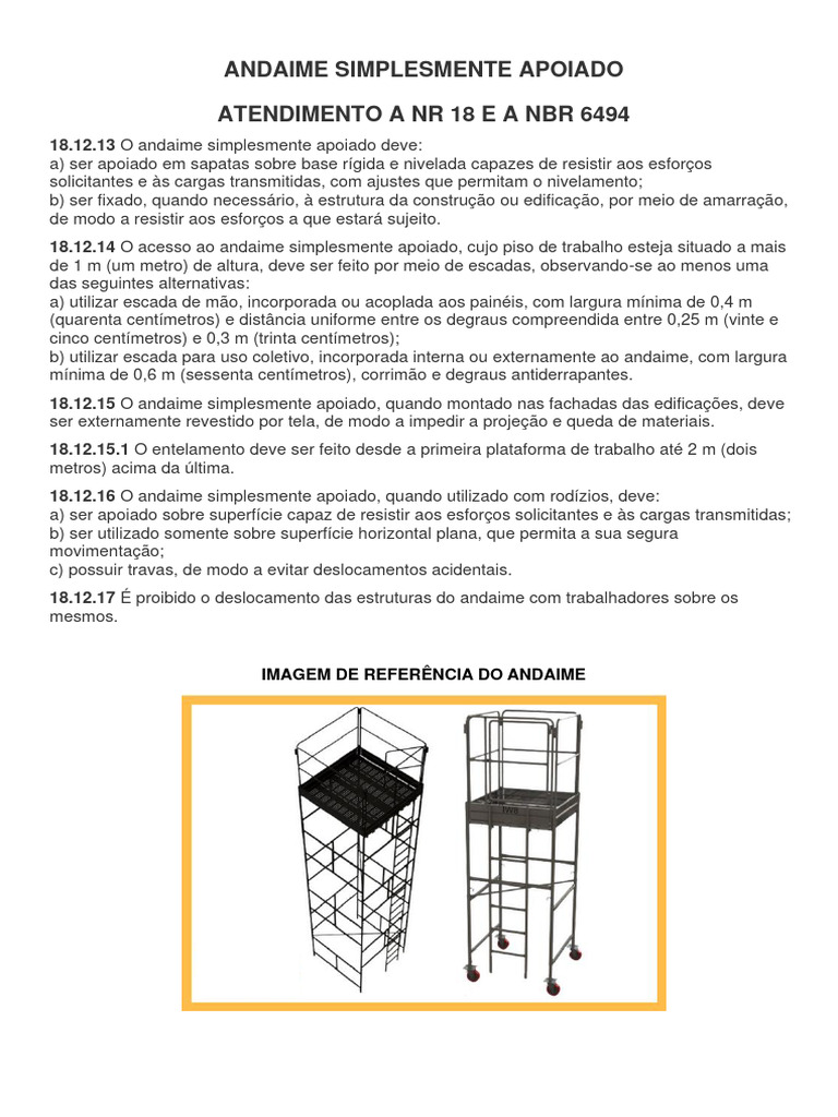 Andaime Simplesmente Apoiado: NR 18 e NBR 6494 | PDF