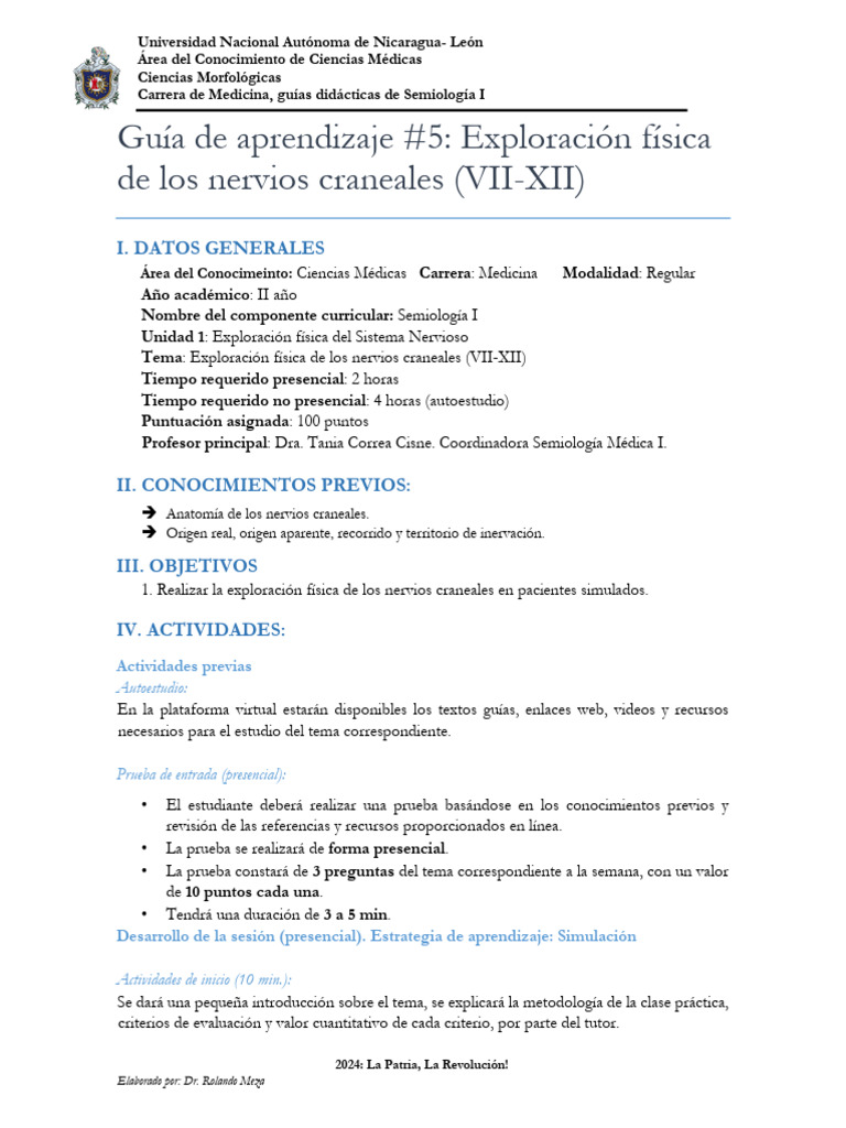Guia 5 - Exploración de VII-XII Par Craneal, Semiología Médica I | PDF ...