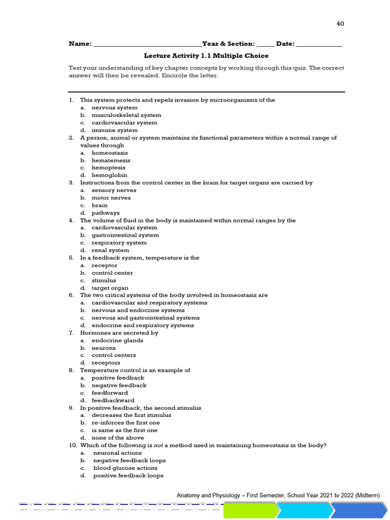 Introduction Anatomy and Physiology Lecture and Lab Activities | PDF ...