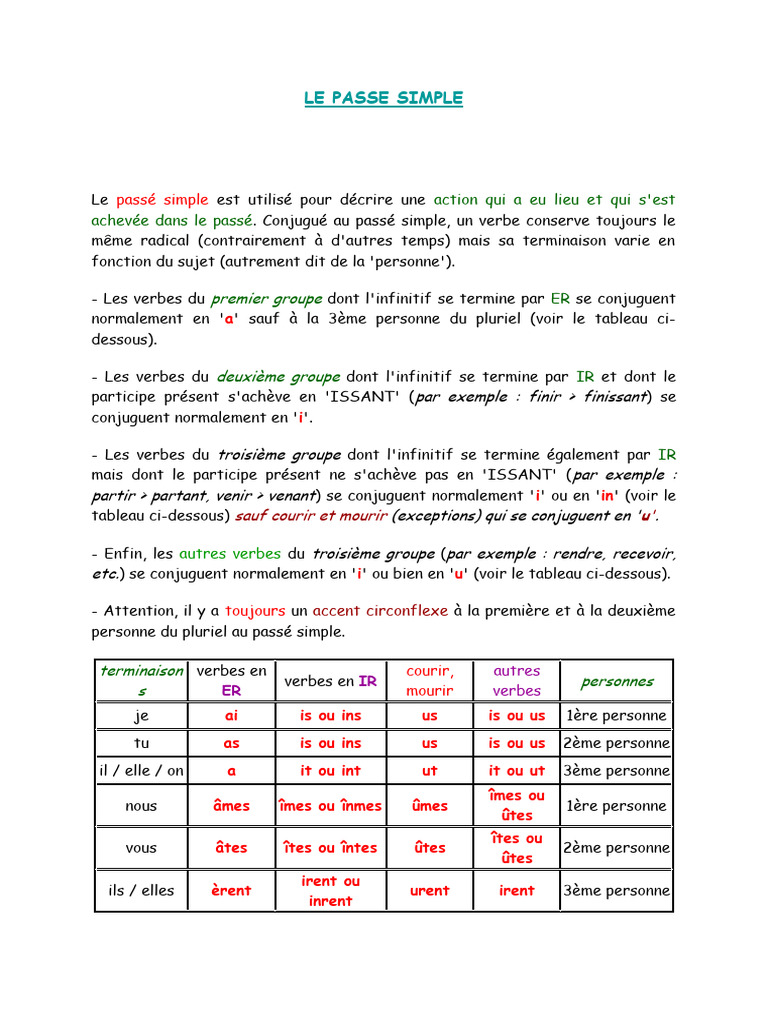 Exercices sur le passé simple | PDF | Verbe | Linguistique