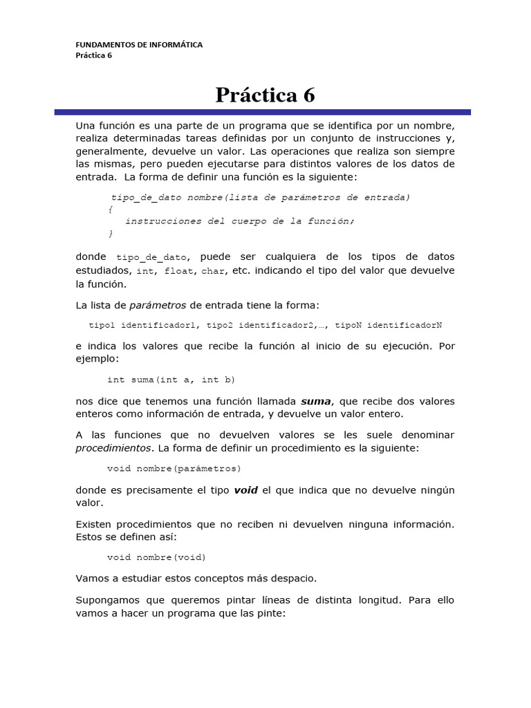 Practica 06 Funciones | PDF | Función (Matemáticas) | Tipo de datos