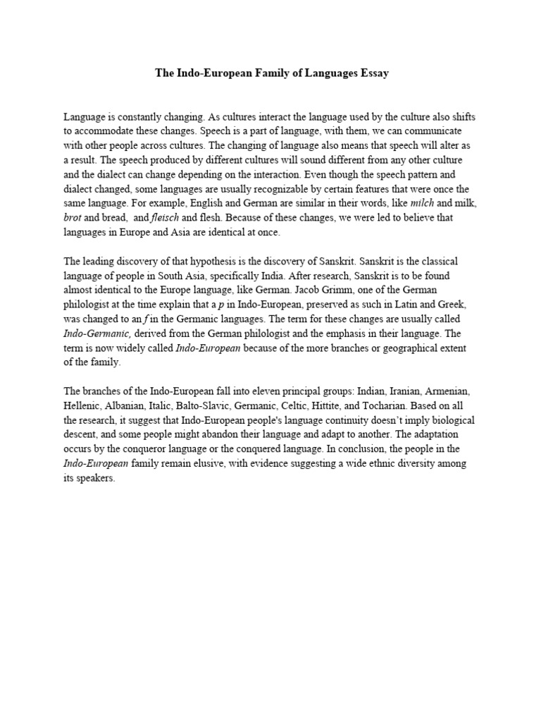 The Indo-European Family of Languages Essay | PDF