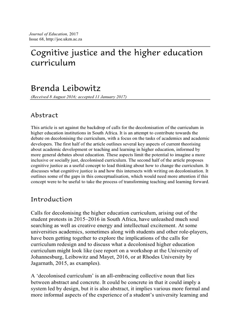 LEIBOWITZ Cognitive Justice 2017 | PDF | Knowledge | Thought