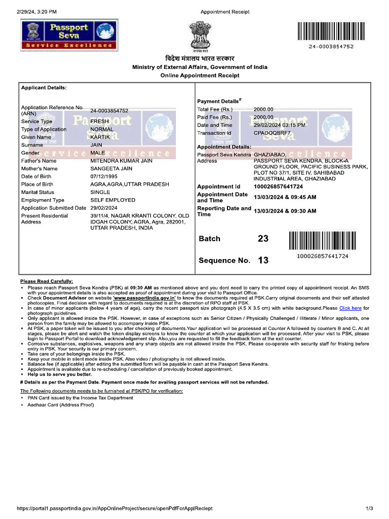 KARTIK Jain Passport | PDF