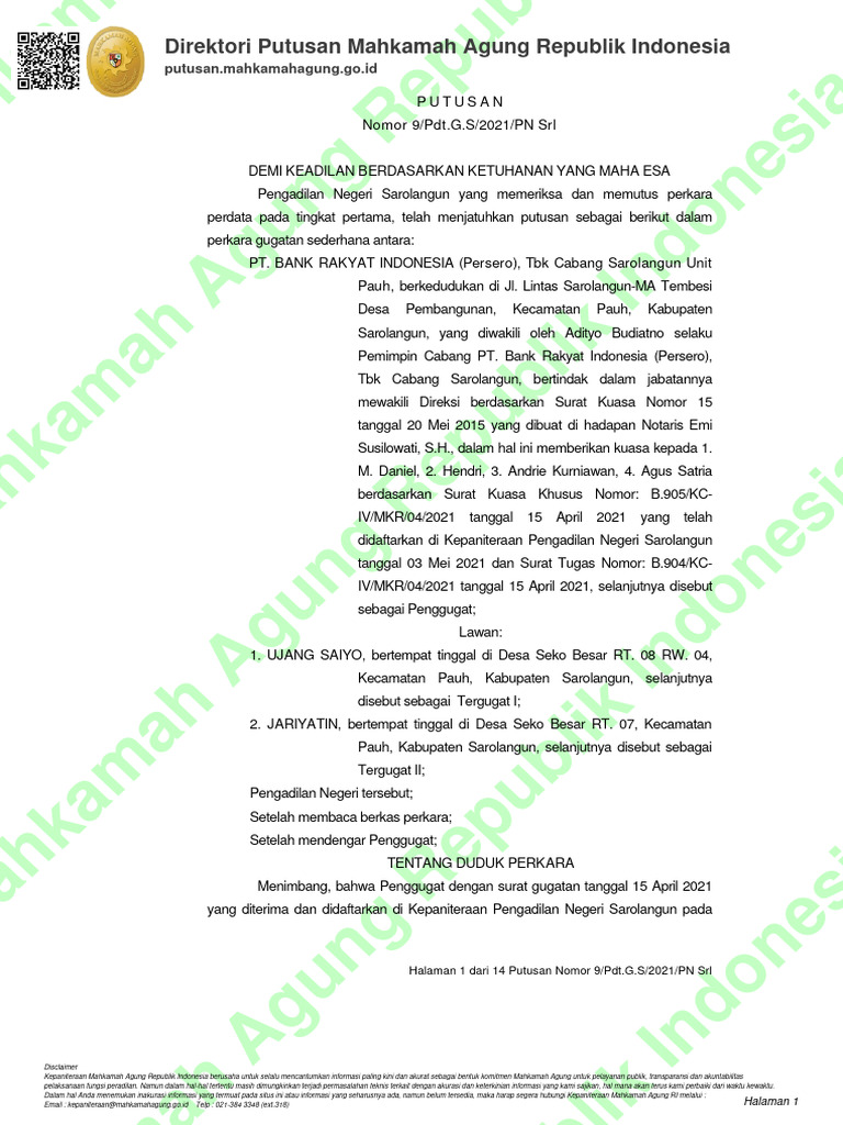 Putusan 9 Pdt.g.s 2021 PN SRL 20240305185046 | PDF