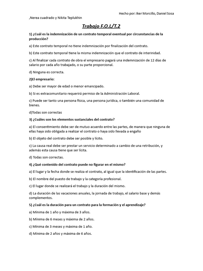 Examen Fol t2 | PDF | Trabajo temporal | Business