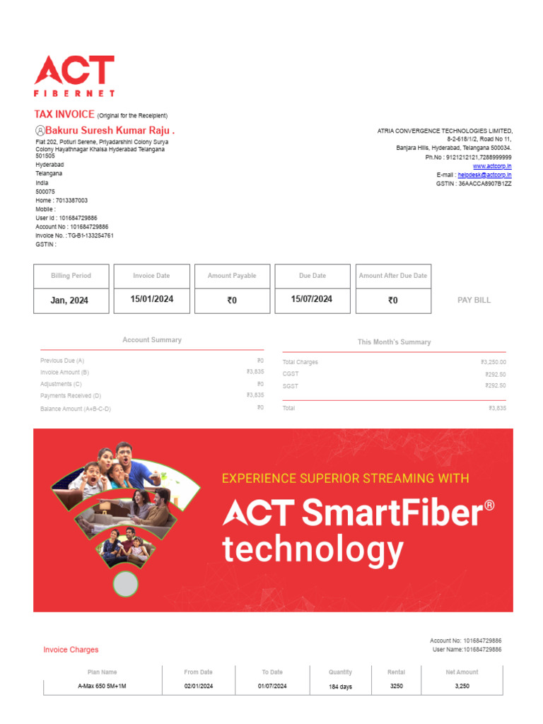 ACT Invoice | PDF | Invoice | Taxes