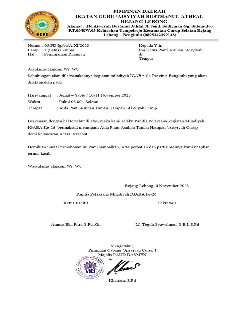 Surat Peminjaman Gedung Dan Permohan Keamanan | PDF