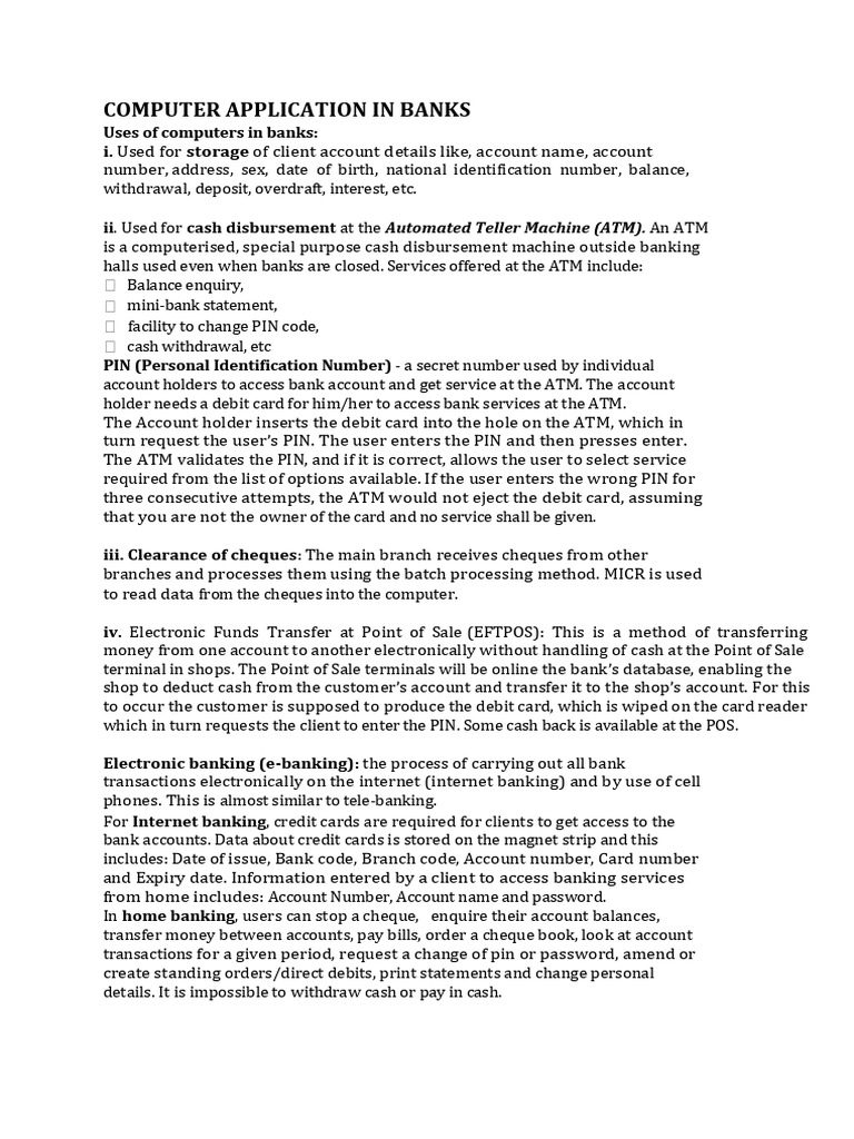 COMPUTER APPLICATION IN BANKS | PDF | Automated Teller Machine | Debit Card