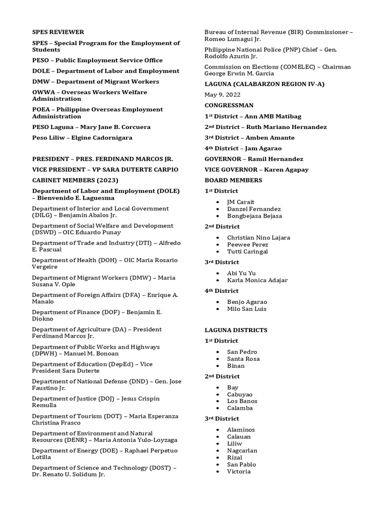 Spes Reviewer 2023 | PDF | Government | Public Administration