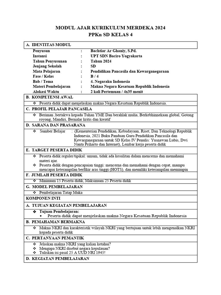 Modul Ajar Kelas 4 Pancasila | PDF