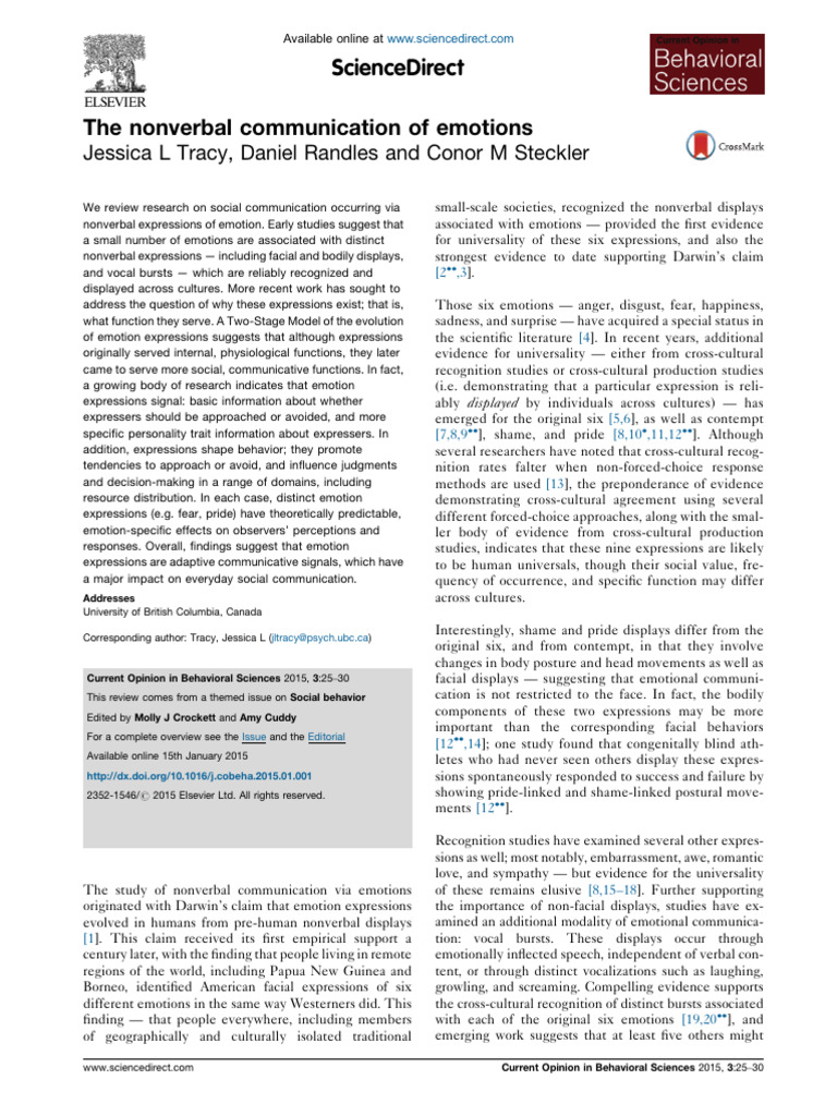 Non-Verbal Communication of Emotions | PDF