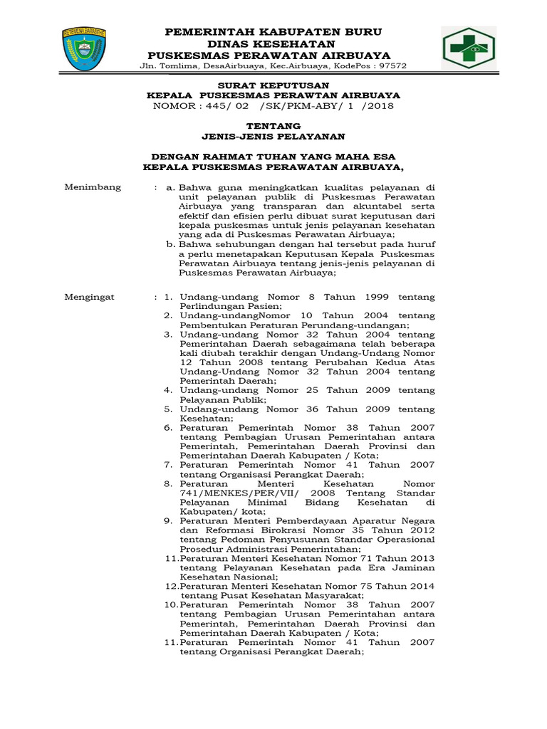 SK 1 Jenis-Jenis Pelayanan | PDF