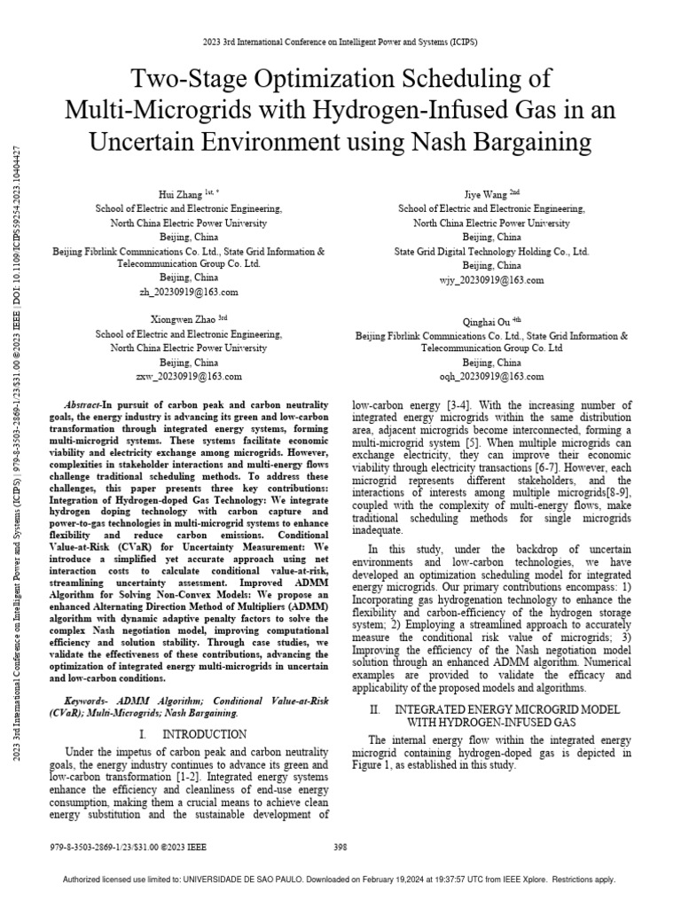 Two Stage Optimization Scheduling Of Multi Microgrids With Hydrogen Infused Gas In An Uncertain