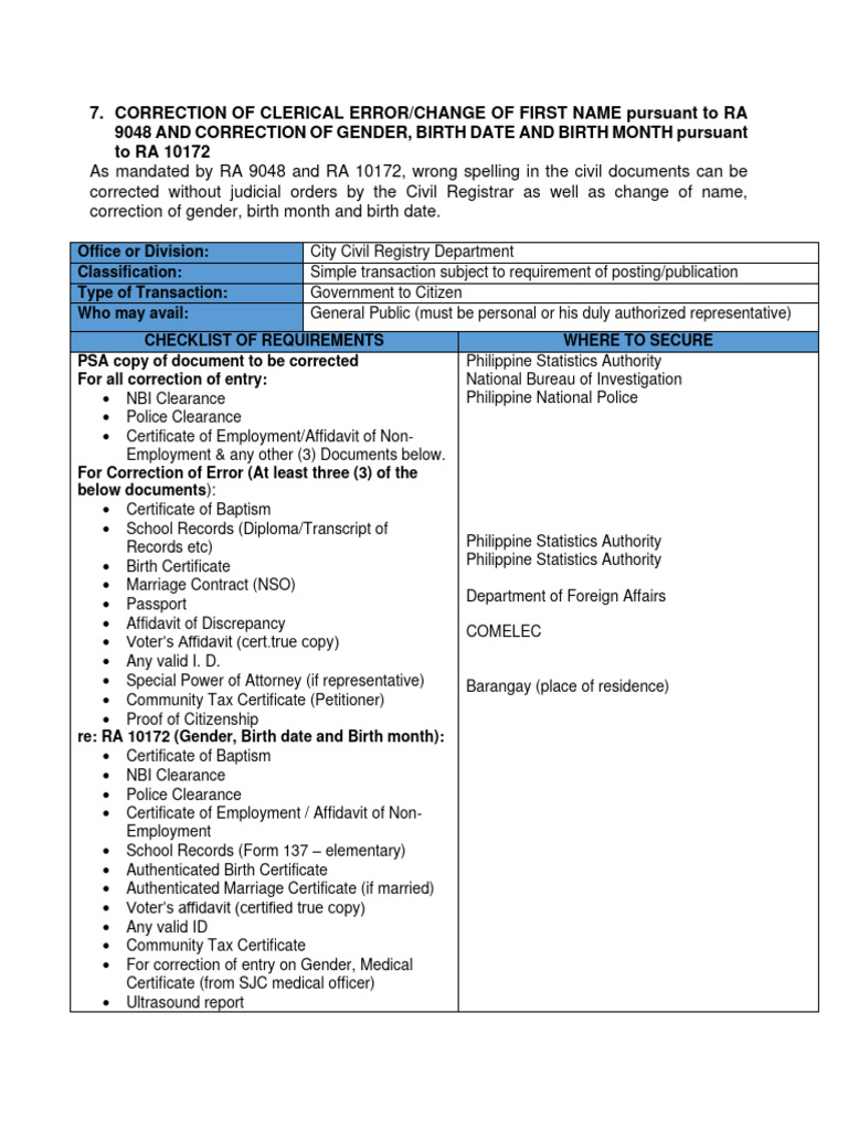 Name and Gender Correction Process | PDF