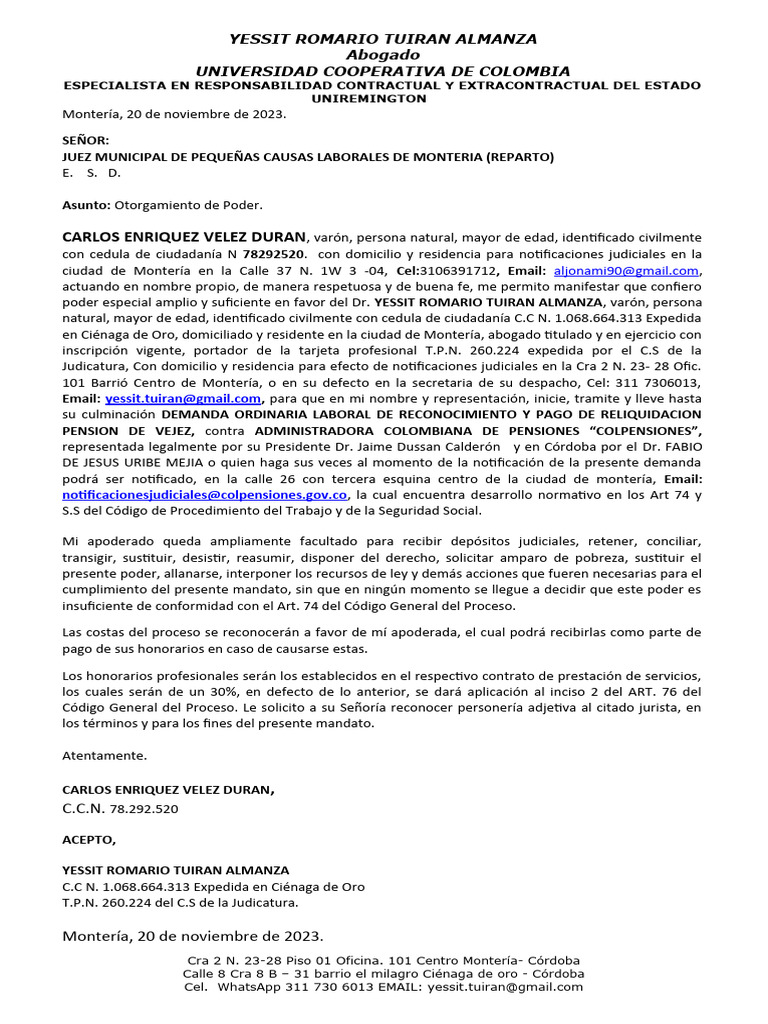 Poderes Dairo Manuel Lopez Salgado | PDF