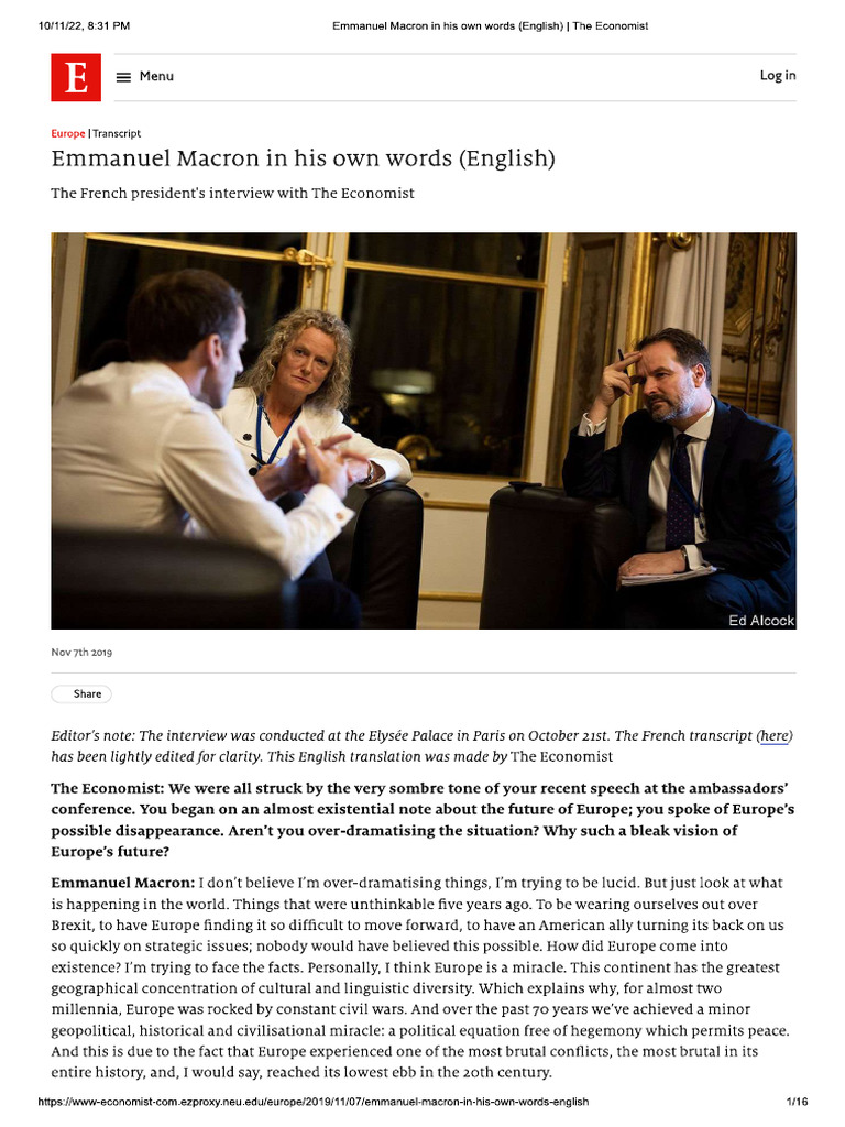 Economist 2019 - Emanuel Macron in His Own Words | PDF