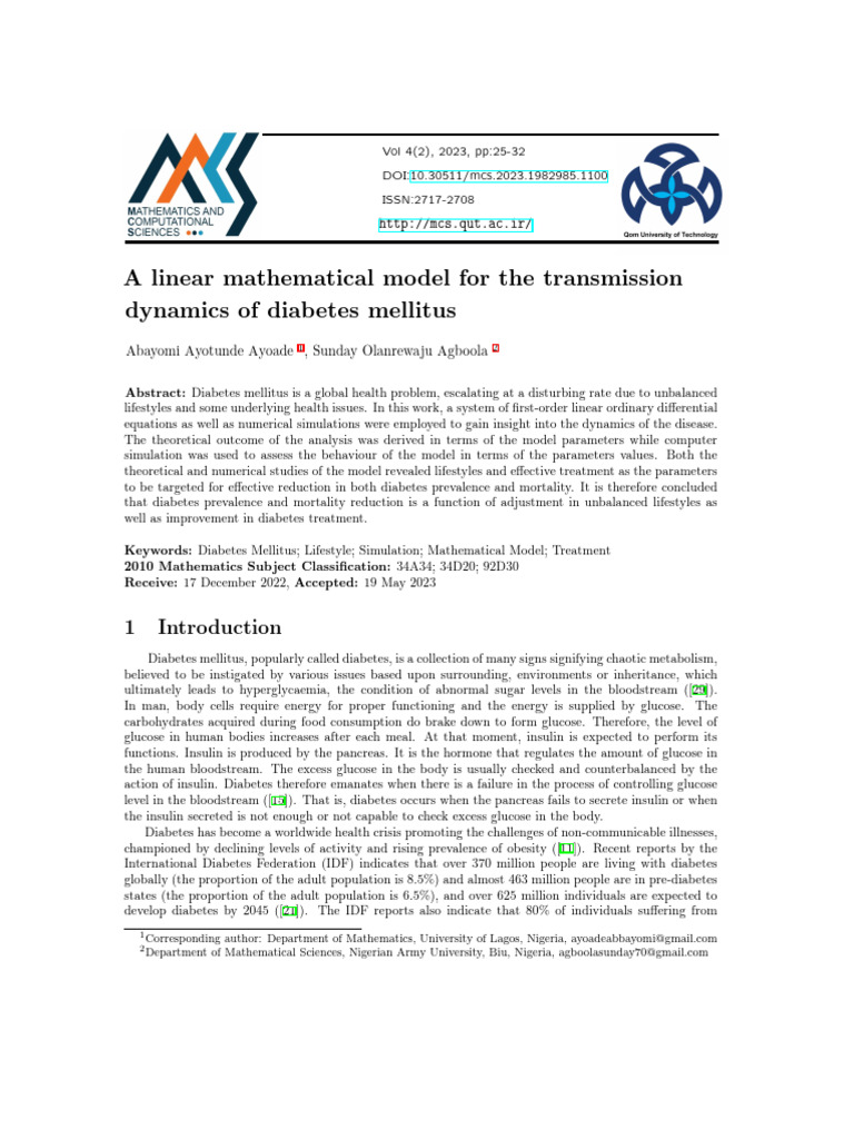 Diabetes Dynamics: A Mathematical Approach | PDF | Self-Improvement