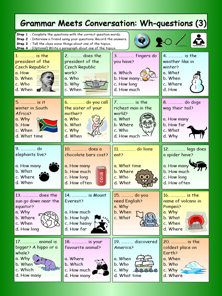 Grammar Meets Conversation Whquestions 3 General K Fun Activities Games ...