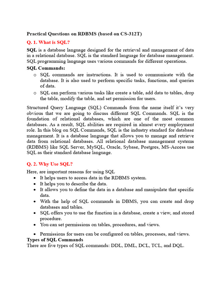 SQL Commands and RDBMS Overview | PDF