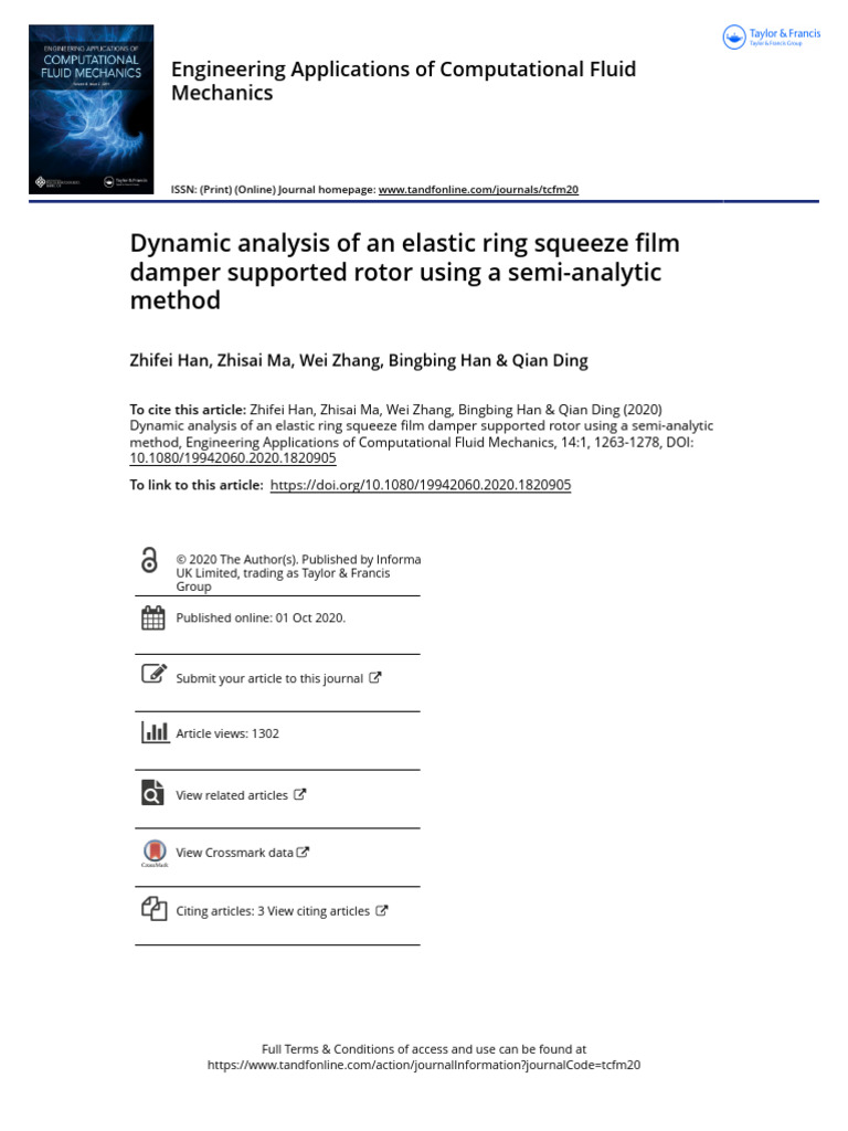 Dynamic analysis of an elastic ring squeeze film damper supported rotor using a semi-analytic ...