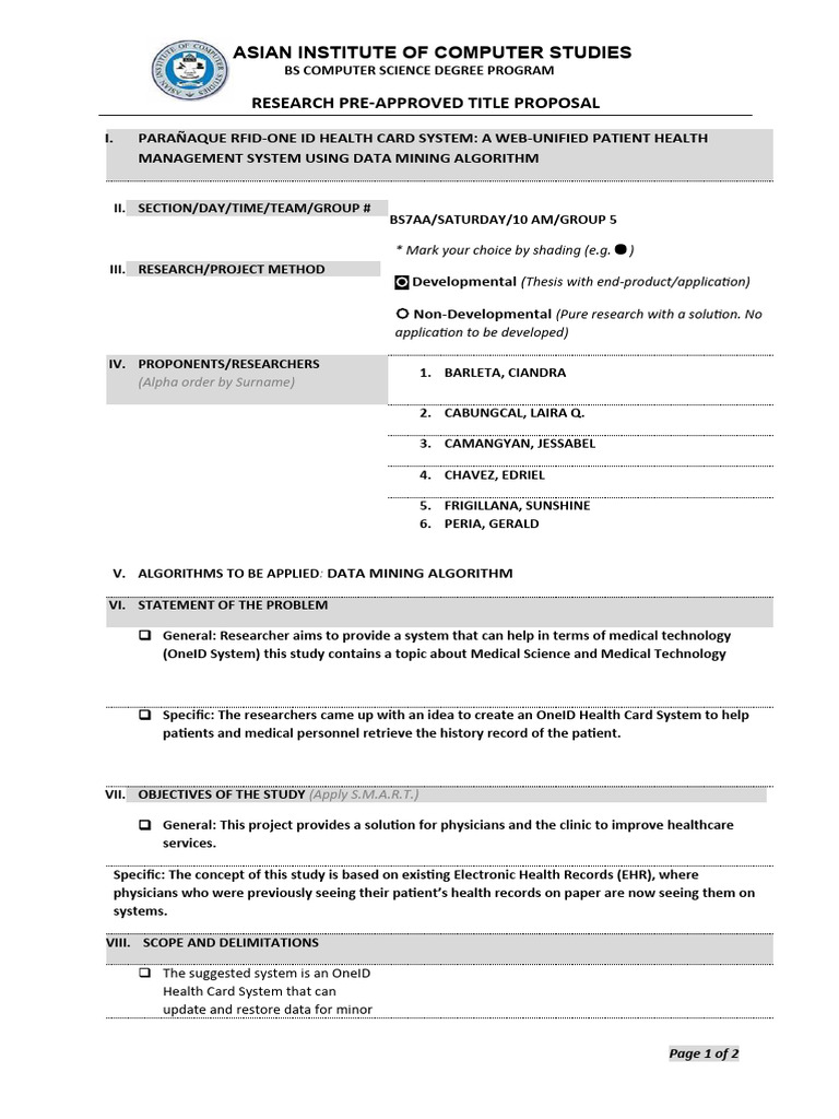 BSCS-revised Research Preapproved Proposal TOPIC-2 | PDF | Electronic Health Record | Computer ...