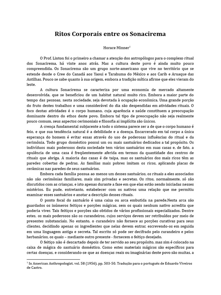 Ritos Corporais dos Sonacirema | PDF | Rituais | Humano