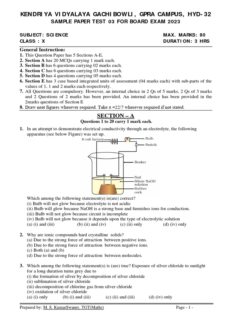 Science Class X Sample Paper Test 03 For Board Exam 2023 | PDF ...