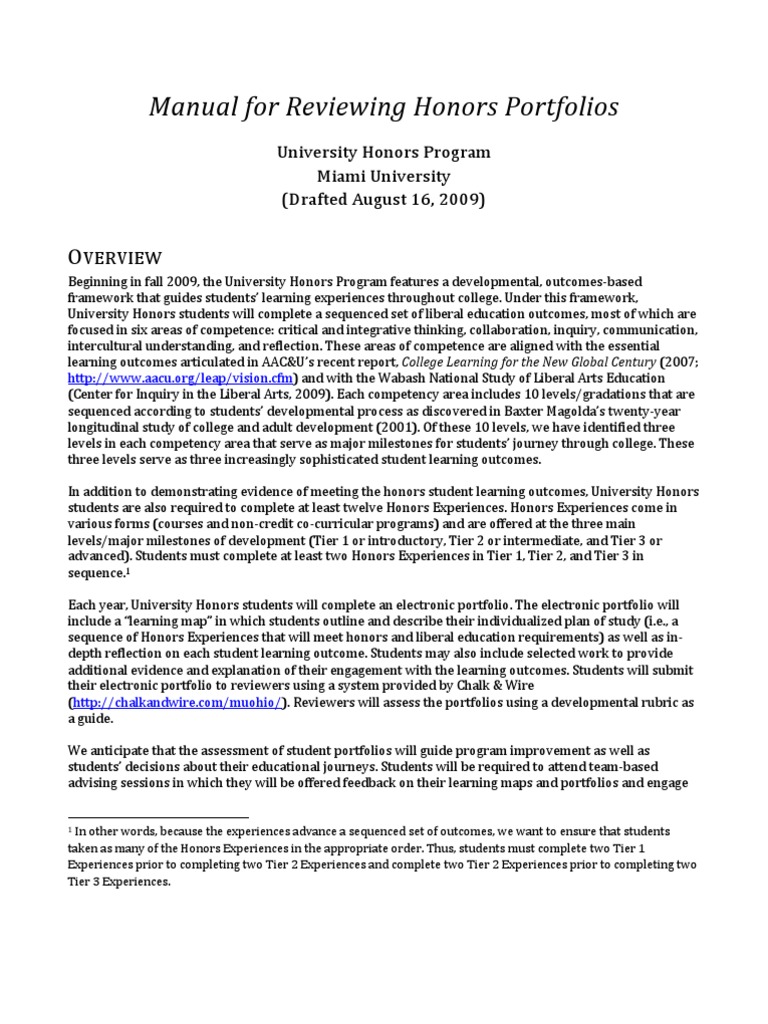 Manual For Reviewing Honors Portfolios: Verview | PDF | Inquiry ...