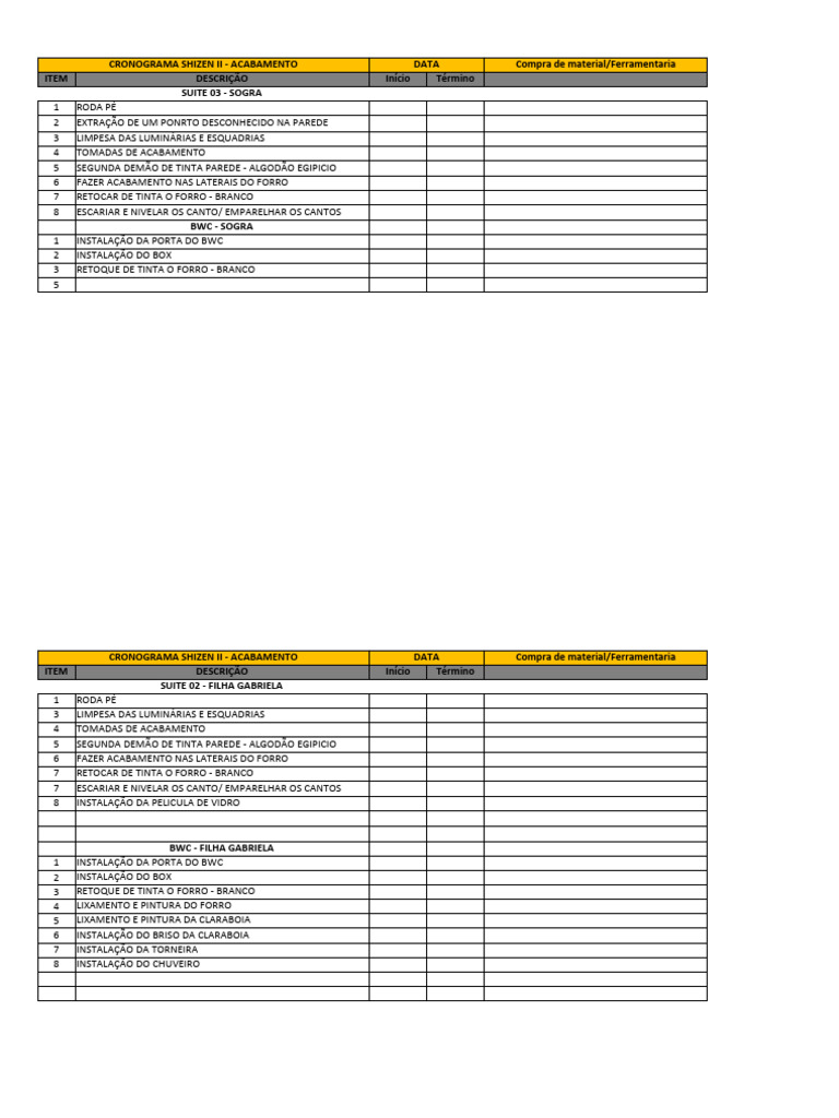 PLANEJAMENTO - OBRA FINAL | PDF