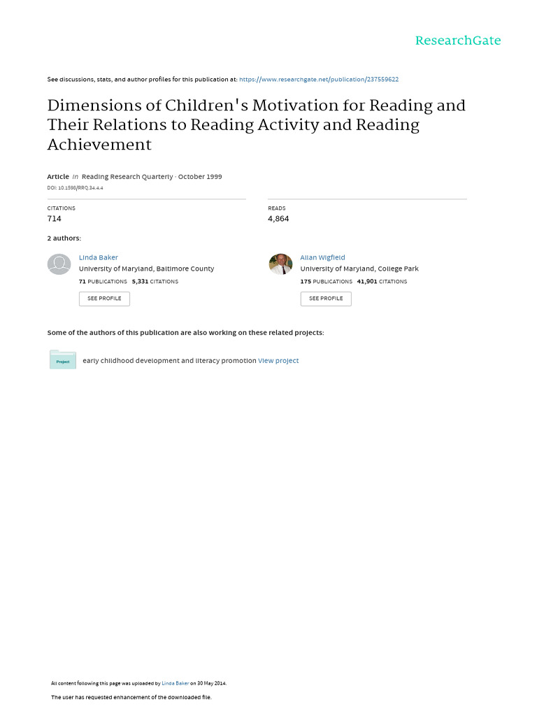 Dimensions of Childrens Motivation For Reading An | PDF | Cognition ...