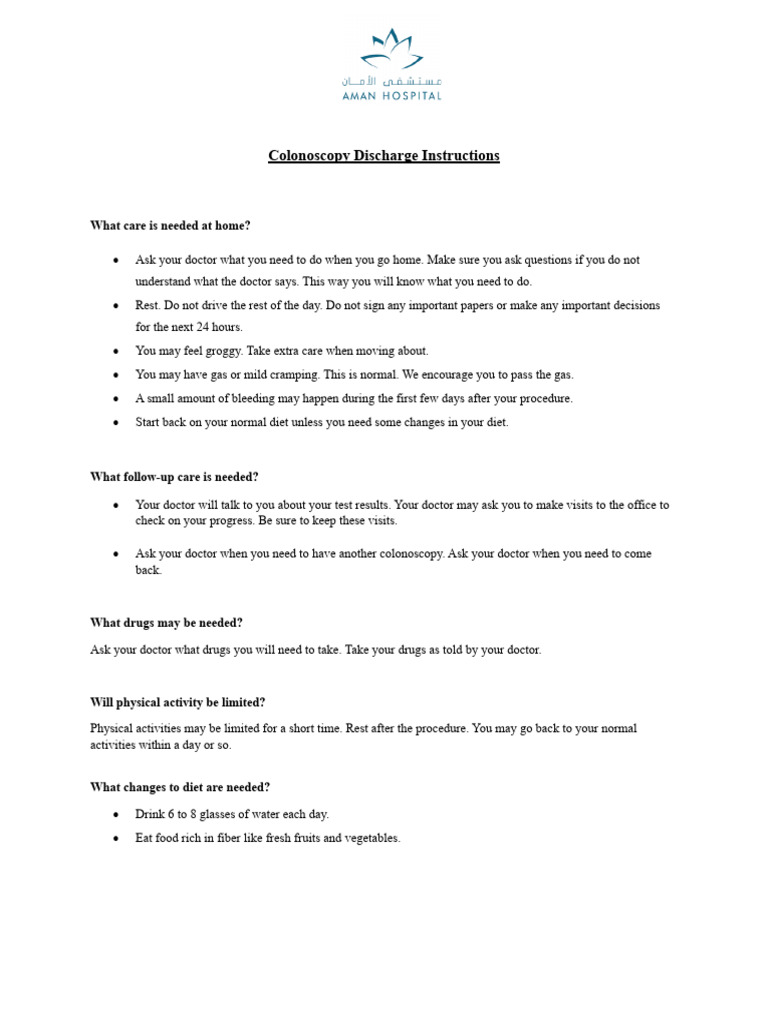 Colonoscopy Discharge Instructions-Eng V | PDF | Science & Mathematics
