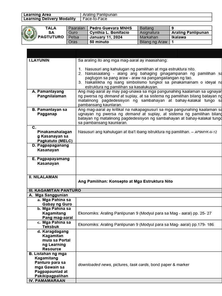 Banghay Aralin Sa Iba't - Ibang Estruktura NG Pamilihan | PDF