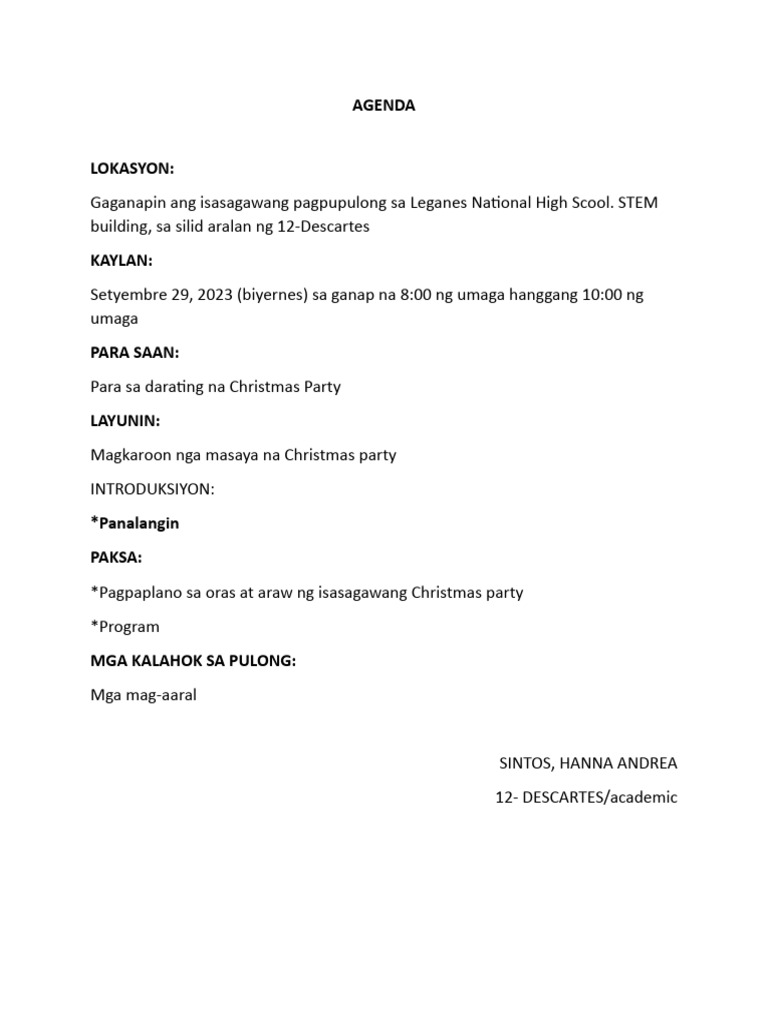 Halimbawa NG Agenda | PDF