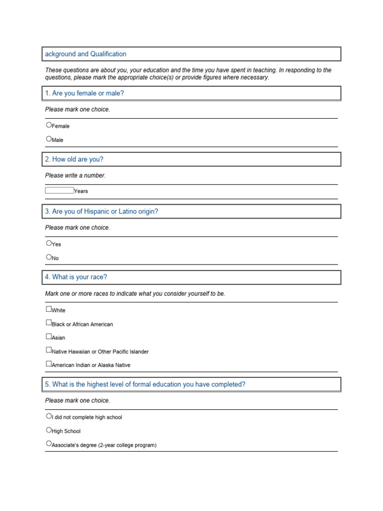 Teacher's Questionare | PDF