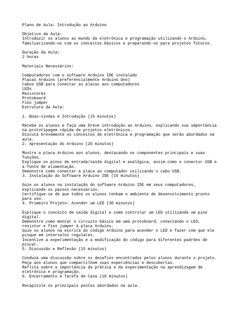 Plano de Aula Arduino by Gui | PDF | Arduino | USB