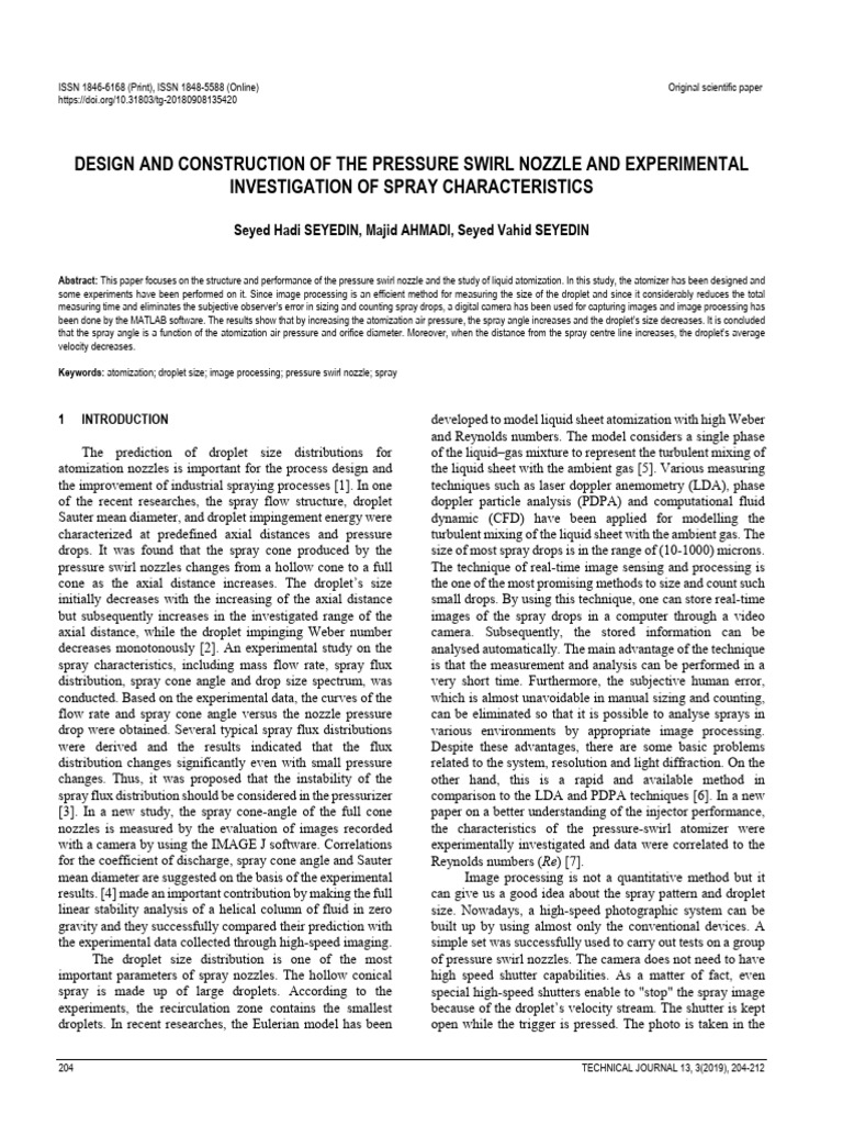 Design and Construction of The Pressure Swirl Nozzle and Experimental ...